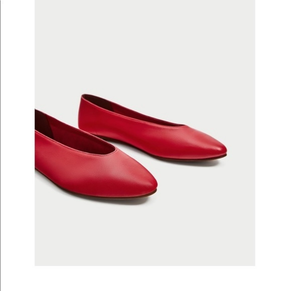 Zara | Shoes | Nwt Zara Vcut Red Leather Ballerina Flats | Poshmark